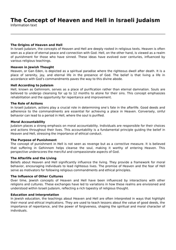 The Concept of Heaven and Hell in Israeli Judaism (Infotext and ...