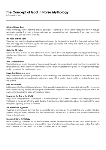 The Concept of God in Norse Mythology (Infotext and Exercises ...