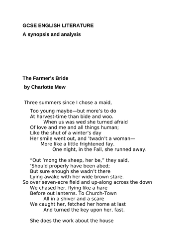 Charlotte Mew's poem "The Farmer's Bride" GCSE ENGLISH LITERATURE ...