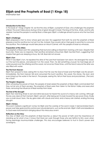 Elijah and the Prophets of Baal (1 Kings 18) (Infotext and Exercises ...