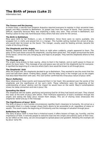 The Birth of Jesus (Luke 2) (Infotext and Exercises) | Teaching Resources
