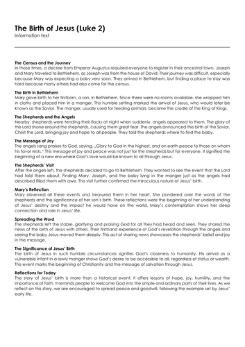 The Birth of Jesus (Luke 2) (Infotext and Exercises) | Teaching Resources