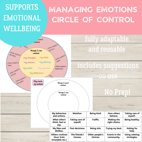 Circle of control, anxiety coping skills, school counselling | Teaching ...