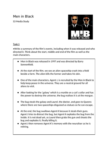 Men in Black - Media/Mise En Scene Analysis | Teaching Resources