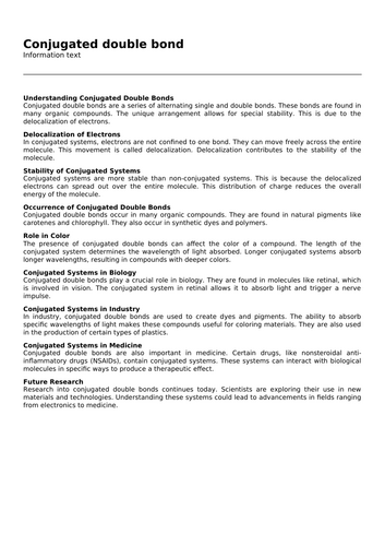 Conjugated double bond (Infotext and Exercises) | Teaching Resources