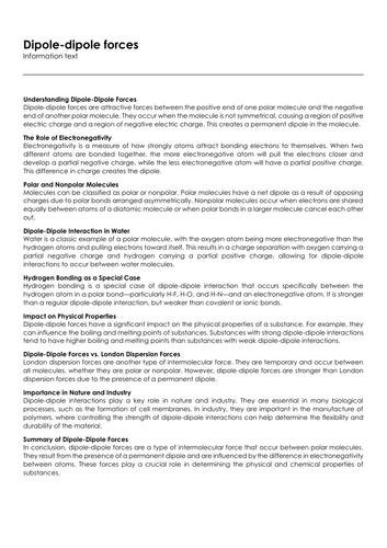 Dipole-dipole forces (Infotext and Exercises) | Teaching Resources