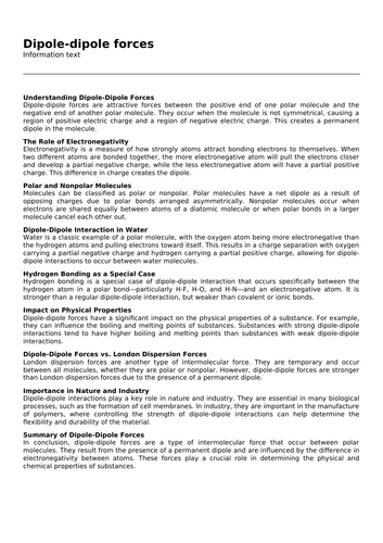Dipole-dipole forces (Infotext and Exercises) | Teaching Resources