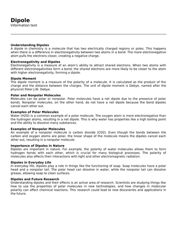 Dipole (Infotext and Exercises) | Teaching Resources