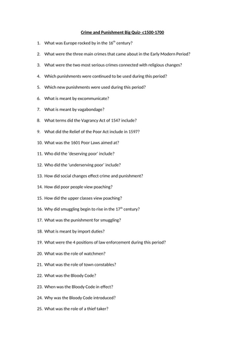 Crime and Punishment Big Quizzes Bundle | Teaching Resources