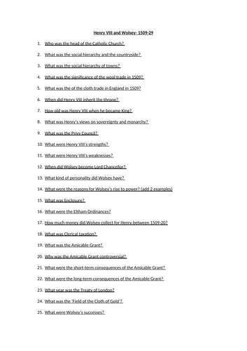 Edexcel GCSE Henry VIII Big Quiz Bundle | Teaching Resources