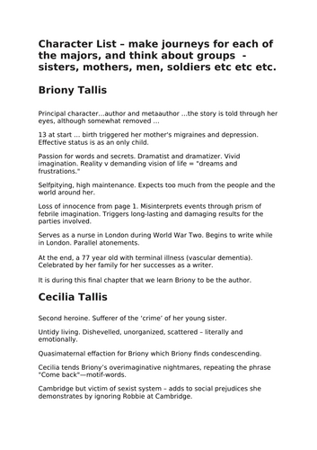 IAN McEWAN ATONEMENT - basic revision pack for CIEA Lit 9695 paper 2 ...