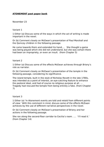 IAN McEWAN ATONEMENT - basic revision pack for CIEA Lit 9695 paper 2 ...