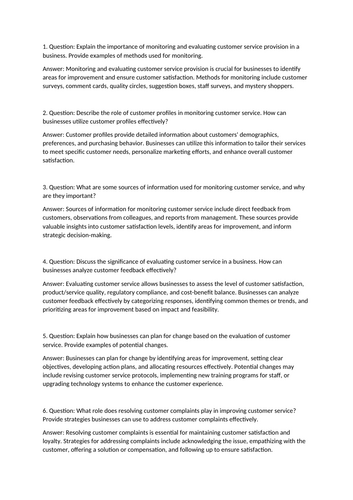 Level 3 Btec Business Unit 14 Investigating Customer Service All Learning Aims A C