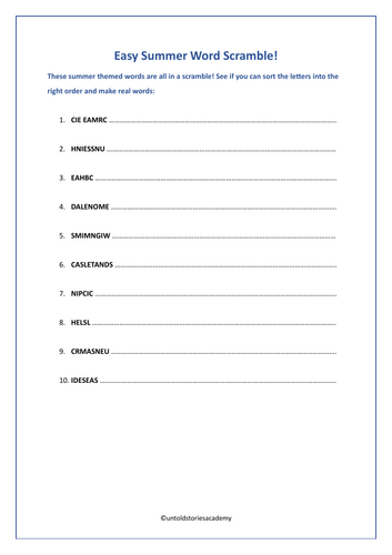 Easy Summer Word Scramble | Teaching Resources