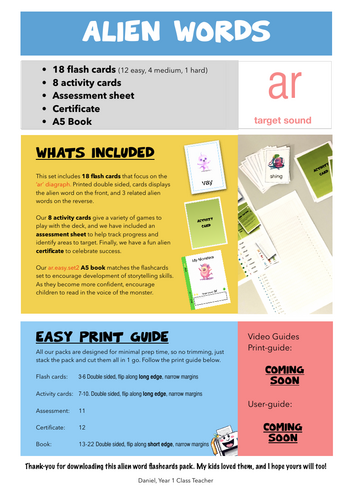 Decodable Phonics Book & flashcards. AR Nonsense words homework pack ...