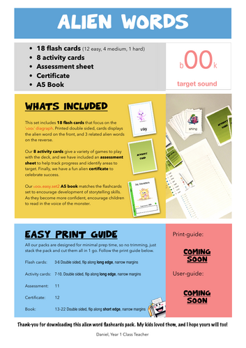 Decodable Phonics Book & flashcards. OO Nonsense words homework pack ...