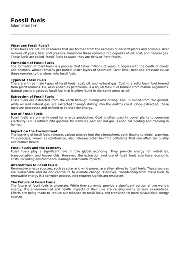 Fossil fuels (Infotext and Exercises) | Teaching Resources