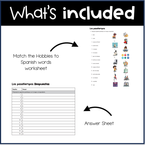 Spanish Hobbies Vocabulary Worksheet: Match Pictures to Words for Fun ...