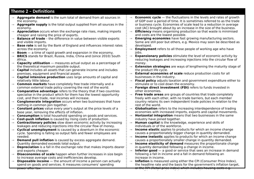 A-level Edexcel Economics B, Definitions | Teaching Resources