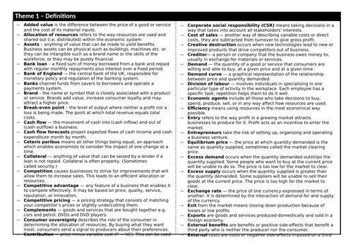 A-level Edexcel Economics B, Definitions | Teaching Resources