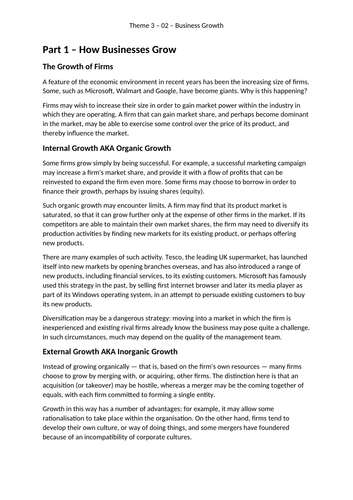 A Level Economics - Business Growth (Mergers and Demergers) | Teaching ...