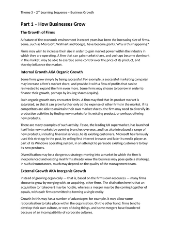 A Level Economics - Business Growth (Mergers and Demergers) | Teaching ...