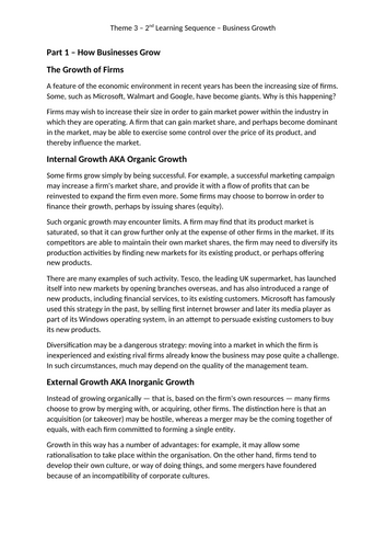 A Level Economics - Business Growth (Mergers and Demergers) | Teaching ...