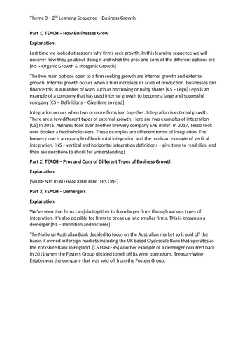 A Level Economics - Business Growth (Mergers and Demergers) | Teaching ...