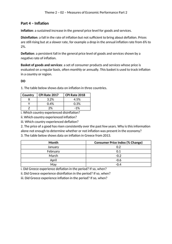 A Level Economics - Measures of Economic Performance | Teaching Resources
