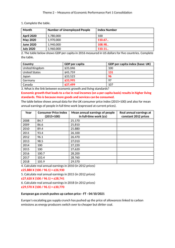 A Level Economics - Measures of Economic Performance | Teaching Resources