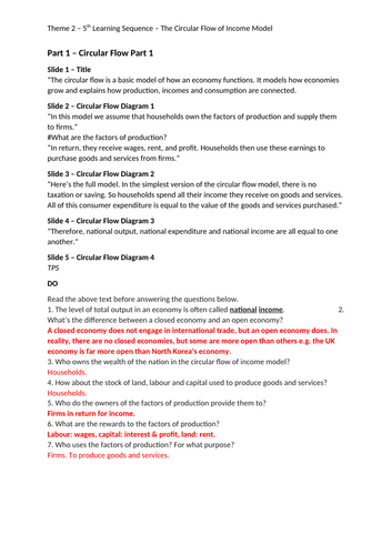 A Level Economics - Circular Flow of Income | Teaching Resources