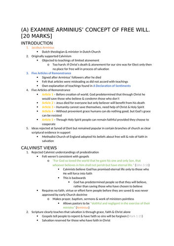 A-Level RS: 2019 Free Will Past Paper Question Model Plan + Model ...