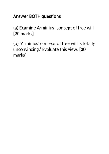 A-Level RS: 2019 Free Will Past Paper Question Model Plan + Model ...