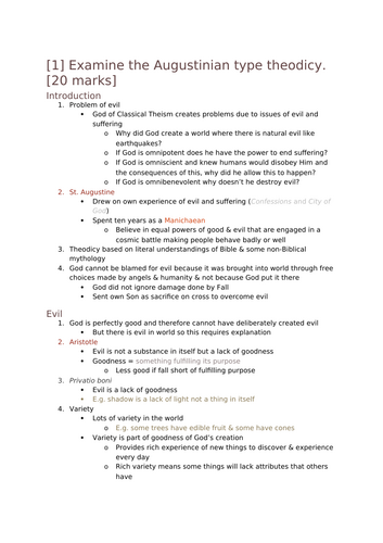 A-Level RS: 2018 Augustinian Type Theodicy Past Paper Question Model ...