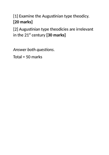 A-Level RS: 2018 Augustinian Type Theodicy Past Paper Question Model ...