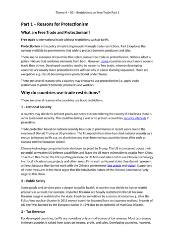 A Level Economics - Restrictions on Free Trade, Protectionism ...