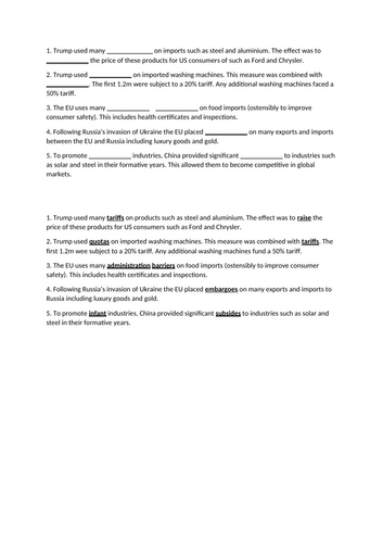 A Level Economics - Restrictions on Free Trade, Protectionism ...