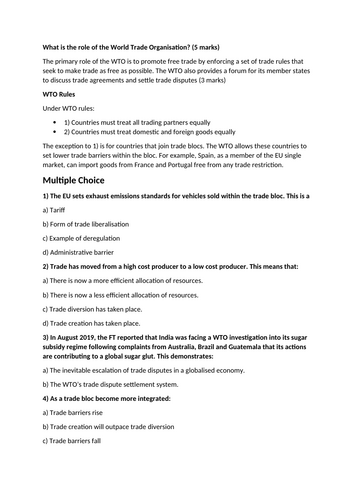 A Level Economics - Trade Blocs and World Trade Organisation | Teaching ...