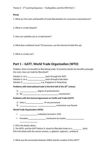 A Level Economics - Trade Blocs and World Trade Organisation | Teaching ...