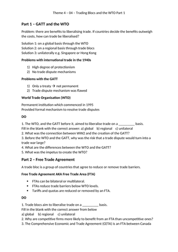 A Level Economics - Trade Blocs and World Trade Organisation | Teaching ...