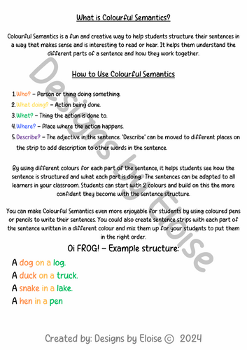 Oi Frog colourful semantics- Build a sentence | Teaching Resources