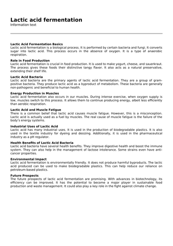 Lactic acid fermentation (Infotext and Exercises) | Teaching Resources