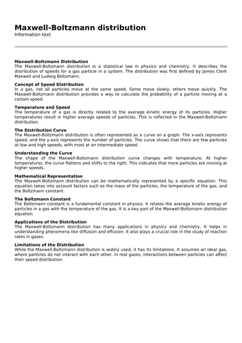 Maxwell-Boltzmann distribution (Infotext and Exercises) | Teaching ...