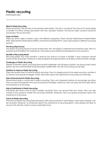 Plastic recycling (Infotext and Exercises) | Teaching Resources