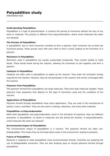 Polyaddition study (Infotext and Exercises) | Teaching Resources