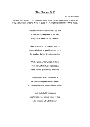 'The Shadow Doll' by Eavan Boland | Teaching Resources
