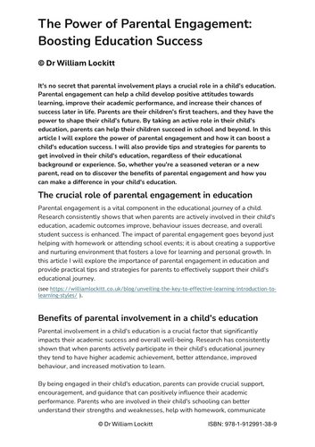 The Power of Parental Engagement: Boosting Education Success | Teaching ...
