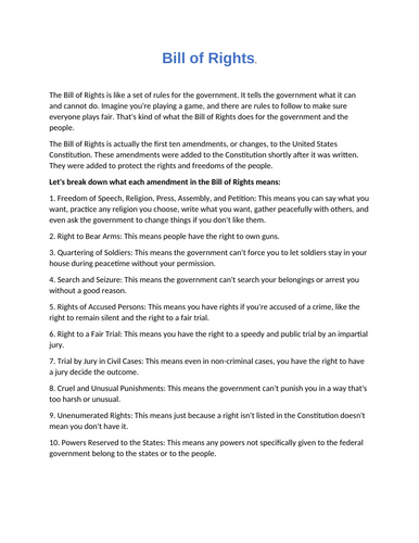 Bill of Rights : Reading Comprehension Questions With Answers - Quiz ...