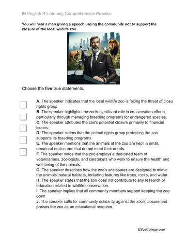 IB English B Listening Practice (Local Wildlife Zoo) | Teaching Resources