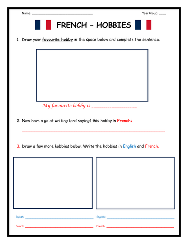 Hobbies in French - PowerPoint + Worksheet | Teaching Resources